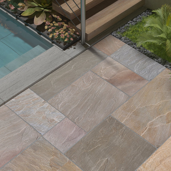 Camel Dust Tumbled Sandstone Paving Slabs - The Stone Flooring