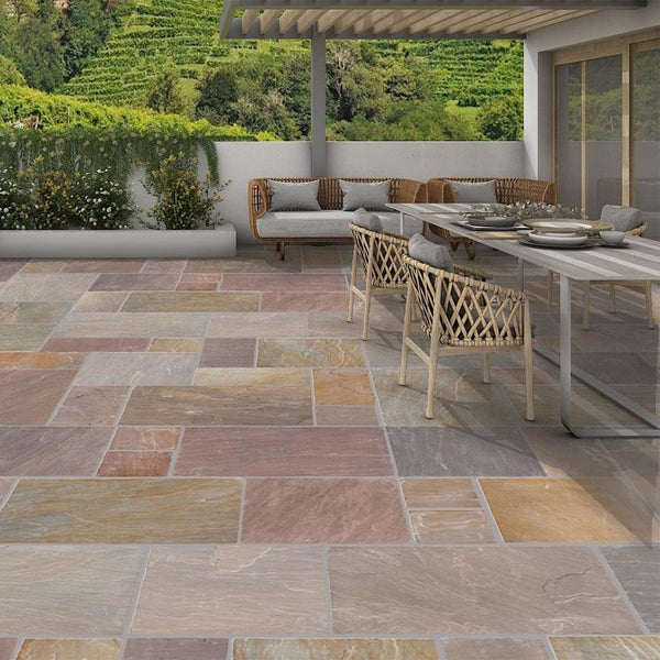 Camel Dust Sandstone Natural Cleft Buff Paving Slabs - The Stone Flooring